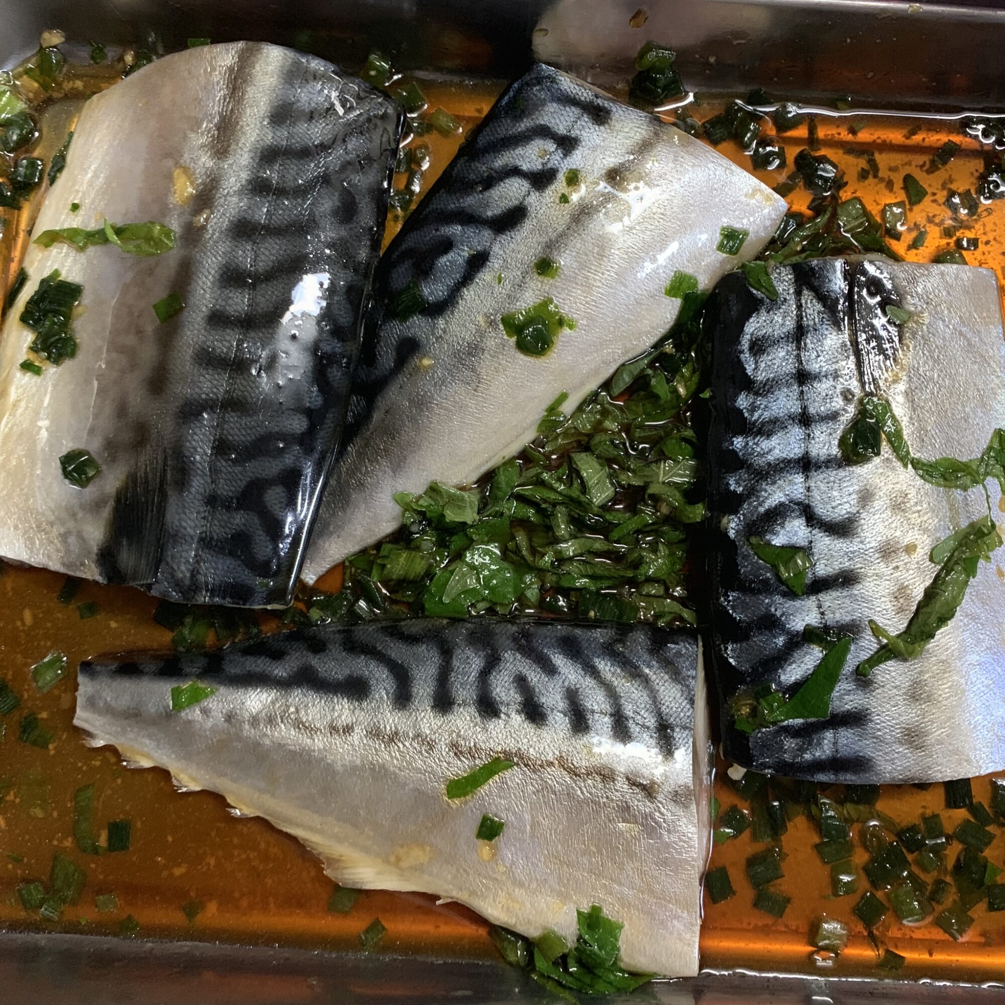 Grilled mackerel marinated in shiso sauce - Japanese recipe
