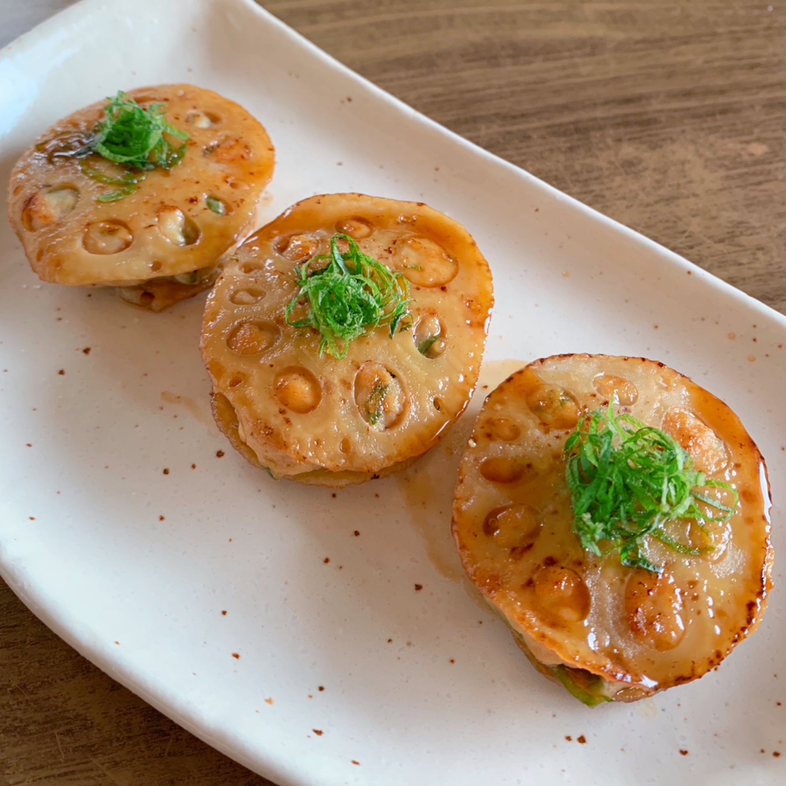 Renkon hasamiyaki (Lotus root mince sandwich)