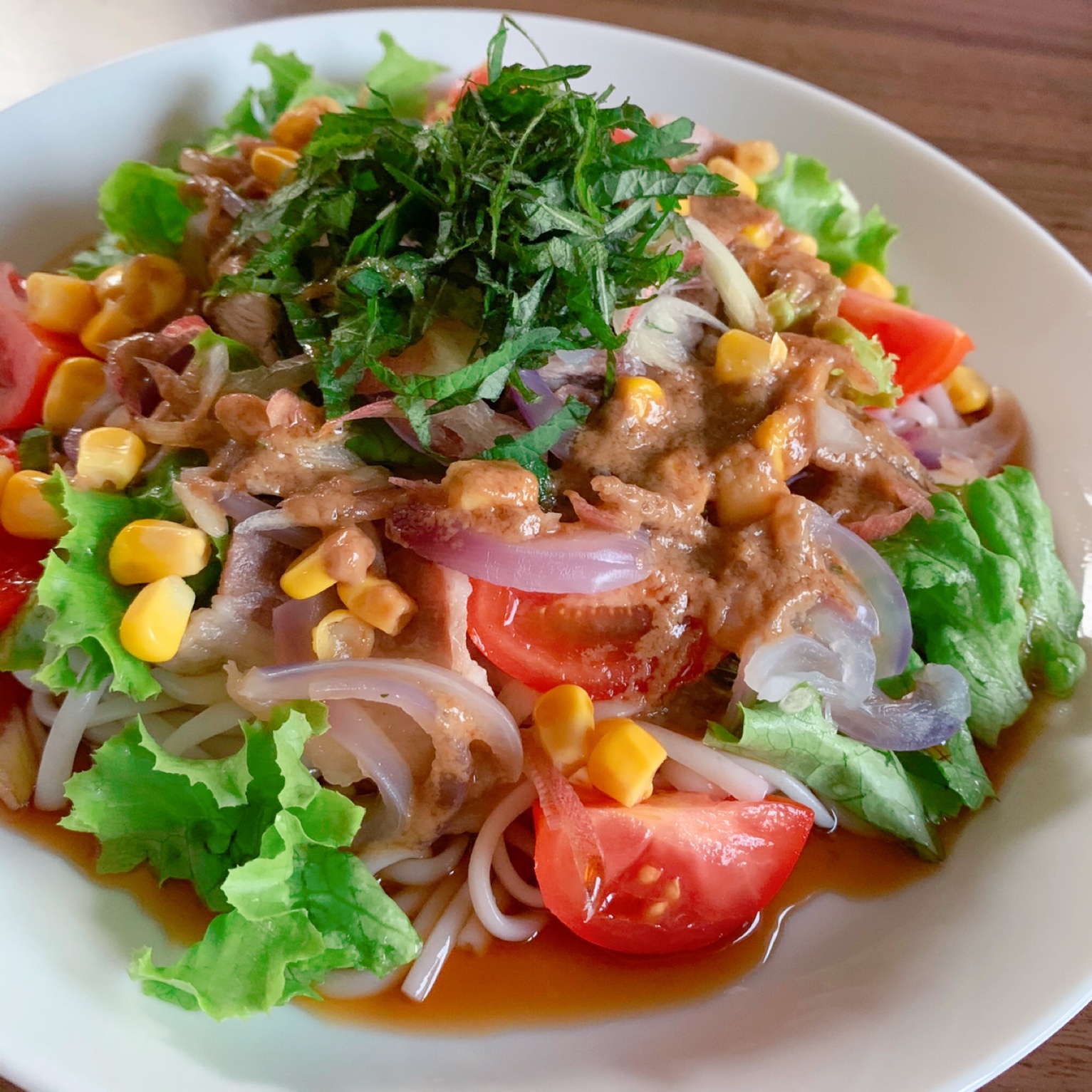 Buta Shabu Udon Salad With Sesame Dressing - Japanese recipe